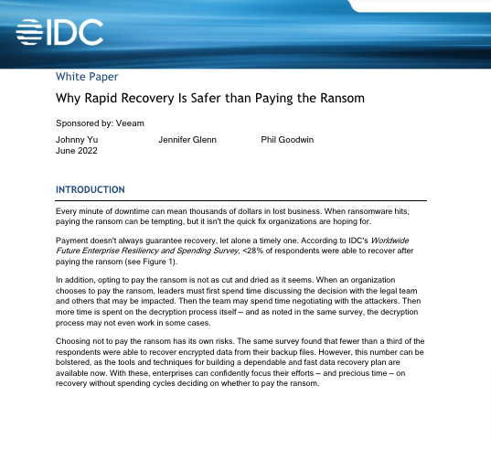 Why Rapid Recovery is Safer than Paying the Ransom